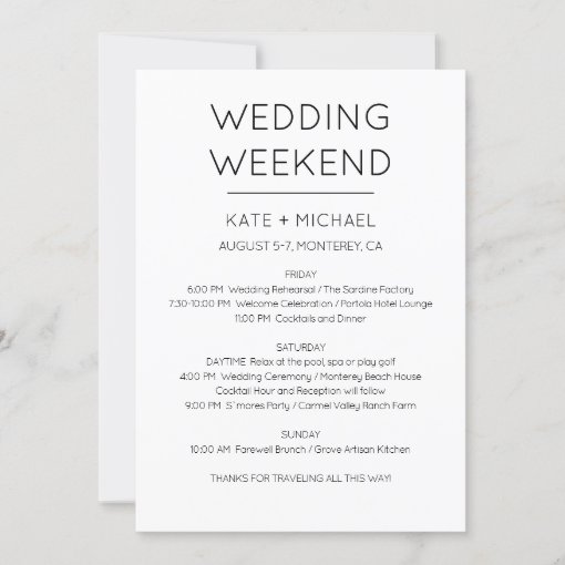 Elegant Wedding Weekend Itinerary Invitation | Zazzle