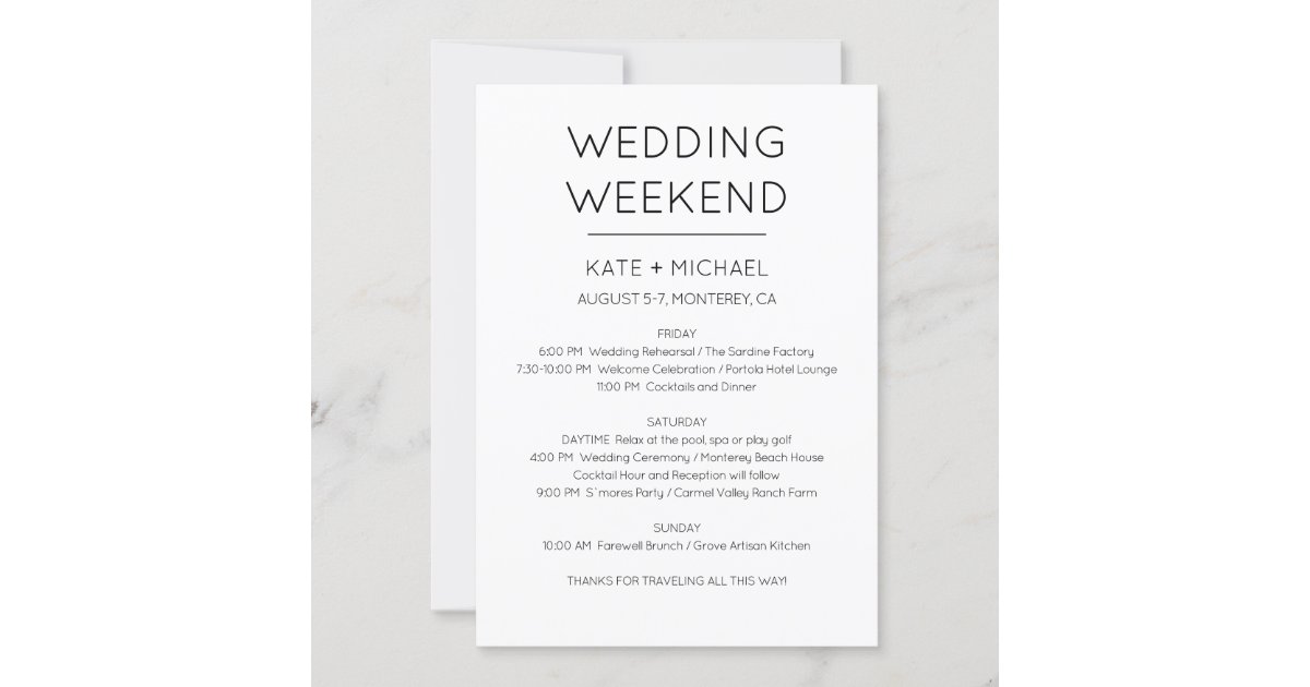 Elegant Wedding Weekend Itinerary Invitation | Zazzle