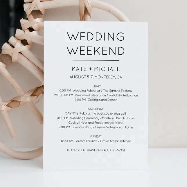 Elegant Wedding Weekend Itinerary Invitation | Zazzle