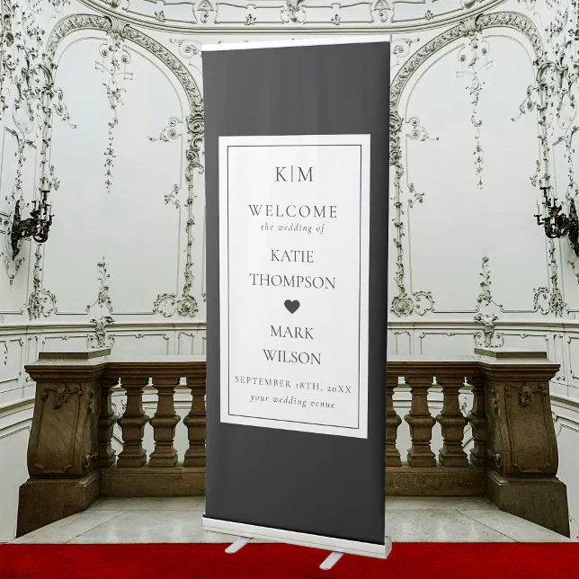 Elegant Wedding Welcome Black White Heart Welcome Retractable Banner ...