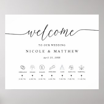 Elegant Wedding Welcome Sign with Timeline | Zazzle