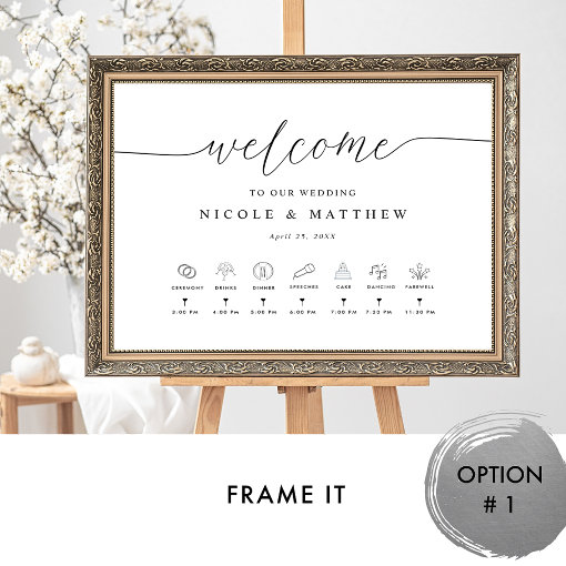 Elegant Wedding Welcome Sign with Timeline | Zazzle