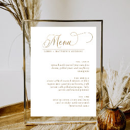 Elegant Wedding, White and Gold Calligraphy Menu | Zazzle