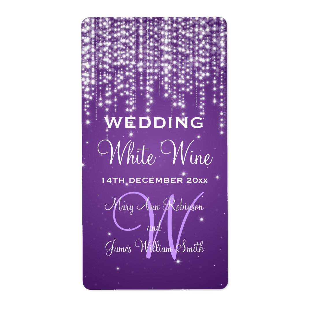Elegant Wedding Wine Label Night Dazzle Purple | Zazzle