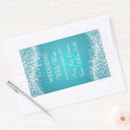 Elegant Wedding Wine Label Sparkling Wave Blue | Zazzle