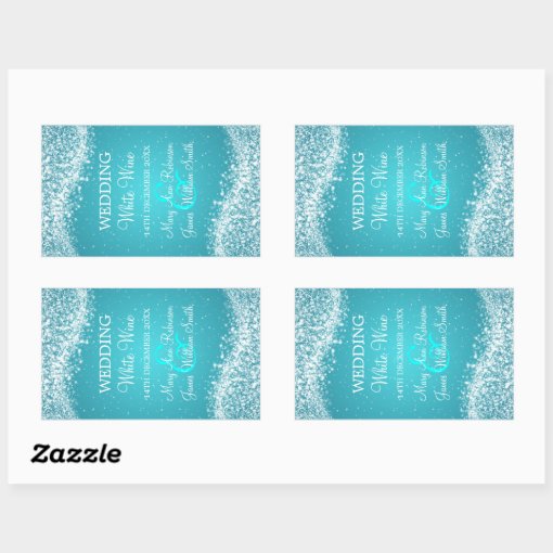 Elegant Wedding Wine Label Sparkling Wave Blue | Zazzle