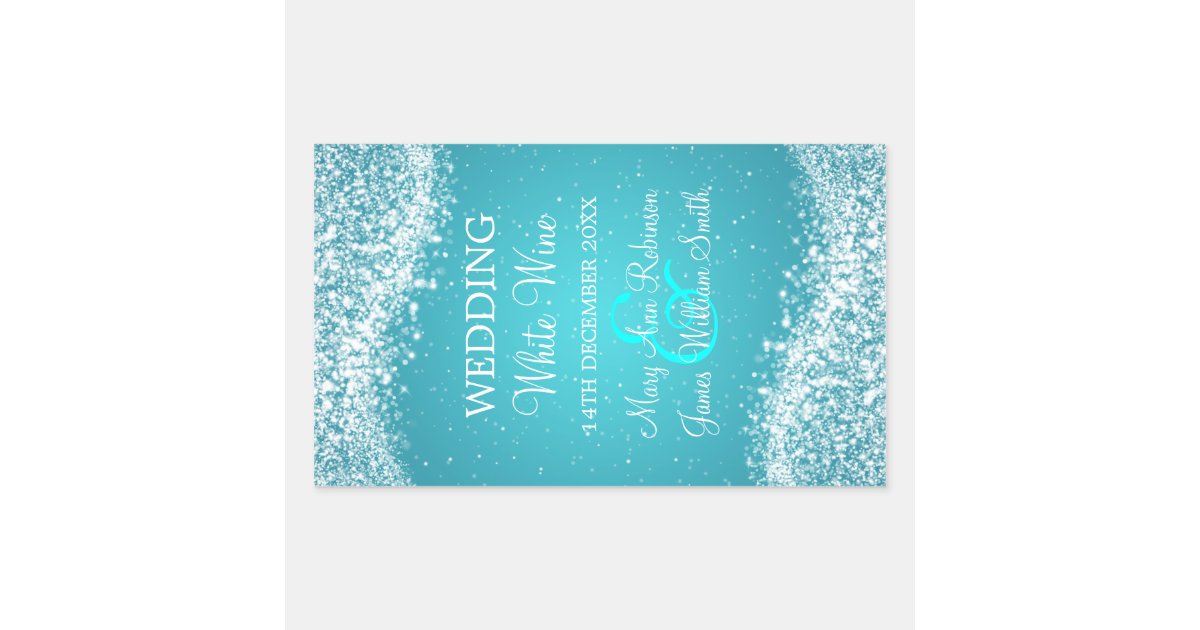Elegant Wedding Wine Label Sparkling Wave Blue | Zazzle