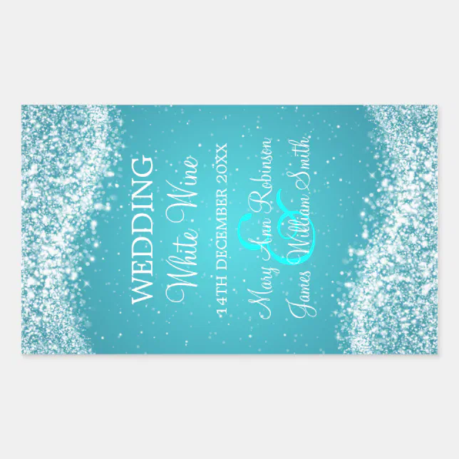 Elegant Wedding Wine Label Sparkling Wave Blue | Zazzle