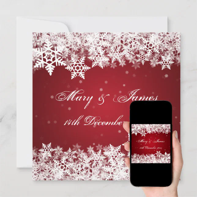 Elegant Wedding Winter Snowflakes Red Invitation | Zazzle