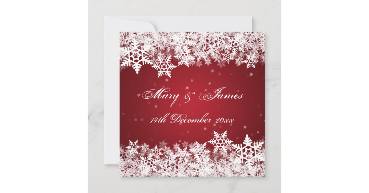 Elegant Wedding Winter Snowflakes Red Invitation | Zazzle