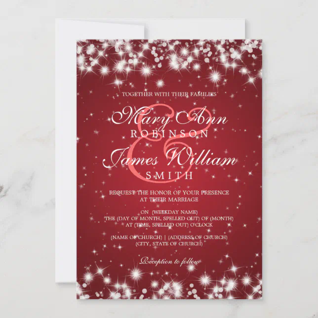 Elegant Wedding Winter Sparkle Red Invitation | Zazzle