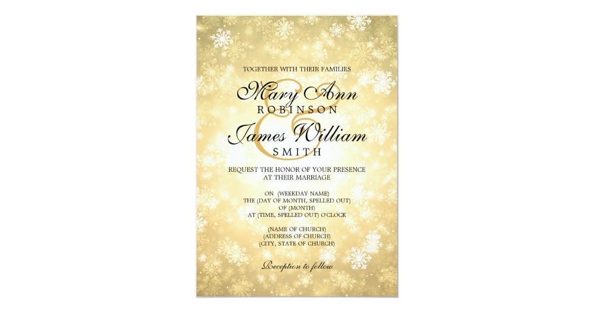 Elegant Wedding Winter Wonderland Sparkle Gold Invitation | Zazzle.com