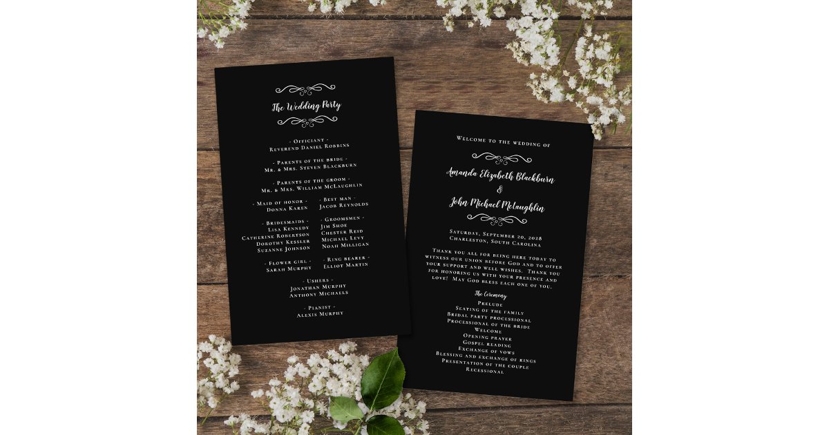 Elegant Weddings Black Modern Ceremony Programs | Zazzle