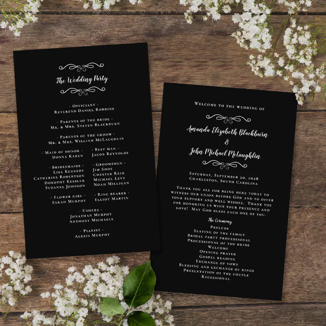 Elegant Weddings Black Modern Ceremony Programs | Zazzle