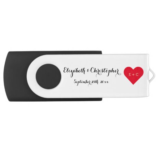 Elegant Weddings Newlyweds Name Monogram Heart USB USB Flash Drive | Zazzle