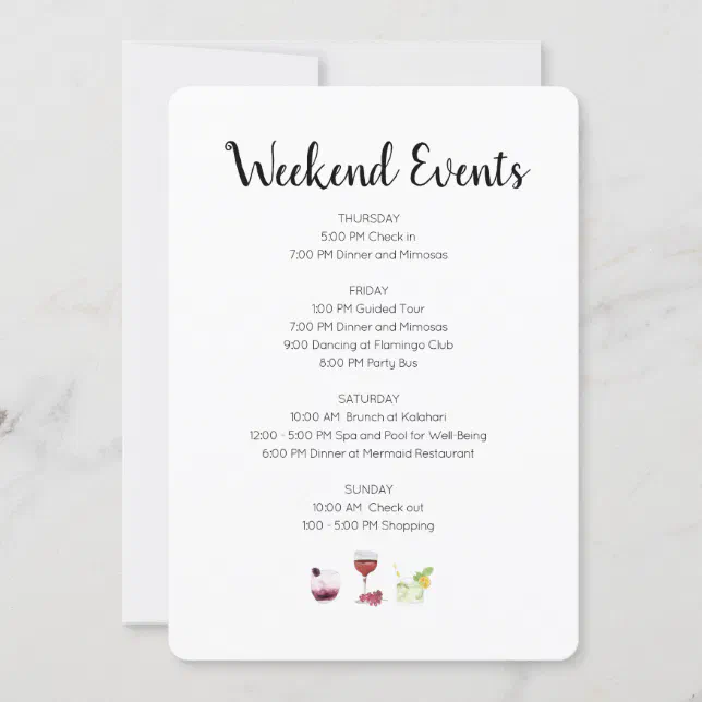 Elegant Weekend Events Itinerary Invitation | Zazzle