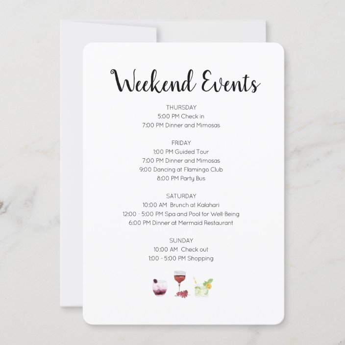 Elegant Weekend Events Itinerary Invitation | Zazzle.com