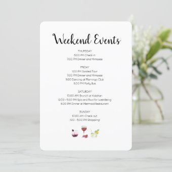 Elegant Weekend Events Itinerary Invitation | Zazzle