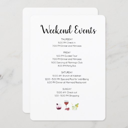 Elegant Weekend Events Itinerary Invitation | Zazzle