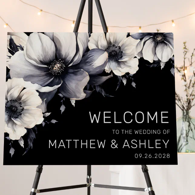 Elegant Welcome Black White Floral Wedding Foam Board | Zazzle