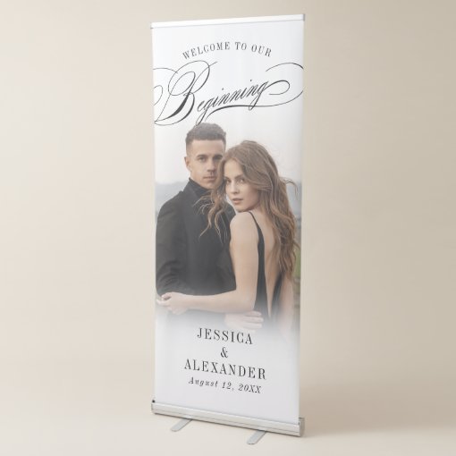 Elegant Welcome to our Beginning Photo Welcome Retractable Banner | Zazzle