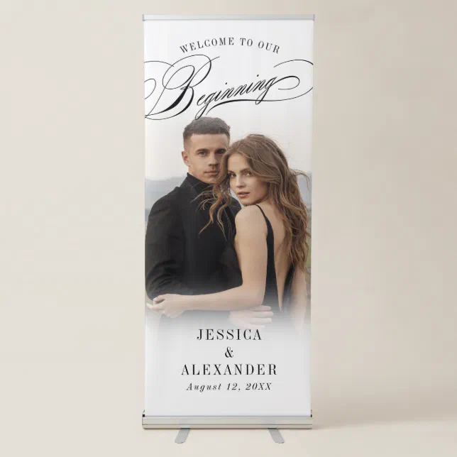 Elegant Welcome to our Beginning Photo Welcome Retractable Banner | Zazzle