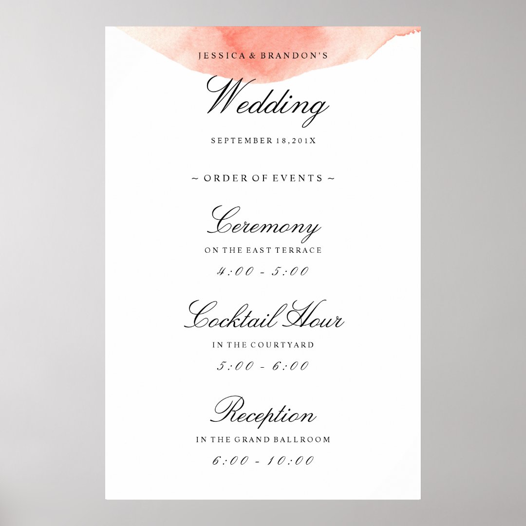Elegant Welcome Wedding Order of Events Reception Poster | Zazzle