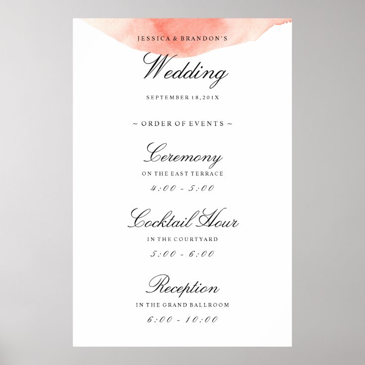 Elegant Welcome Wedding Order of Events Reception Poster | Zazzle