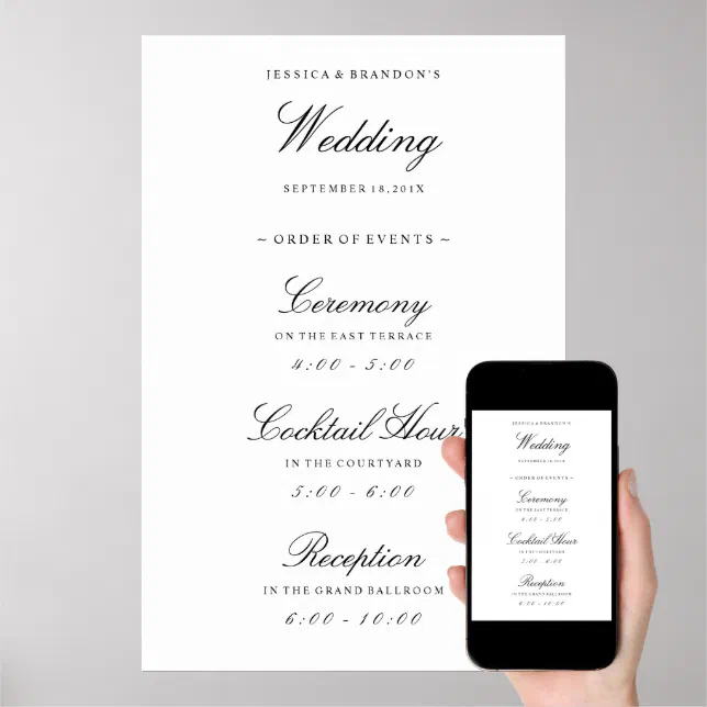 Elegant Welcome Wedding Order of Events Reception Poster | Zazzle