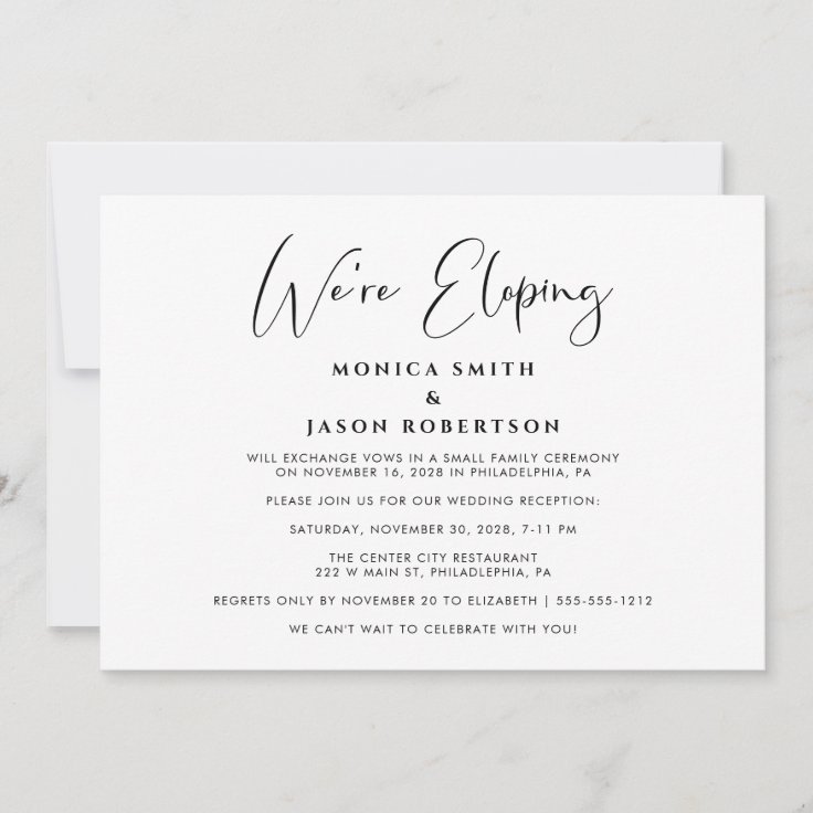 Elegant We're Eloping Wedding Reception Invitation | Zazzle