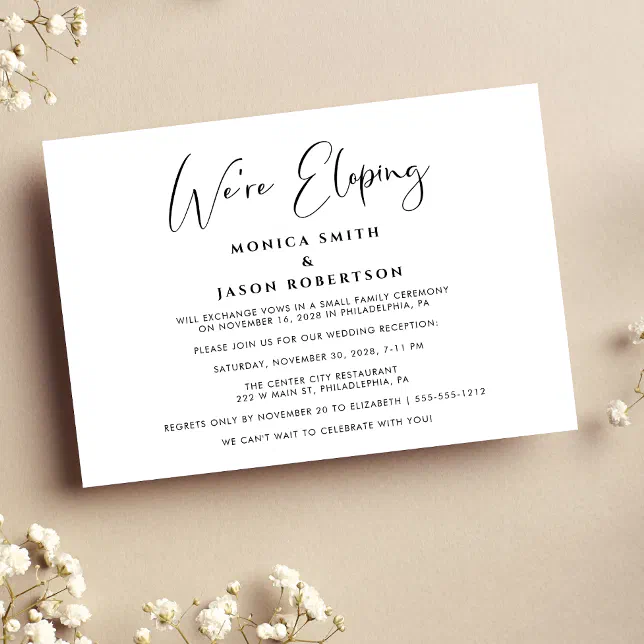 Elegant We're Eloping Wedding Reception Invitation | Zazzle