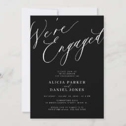 Elegant We're Engaged black engagement party Invitation | Zazzle