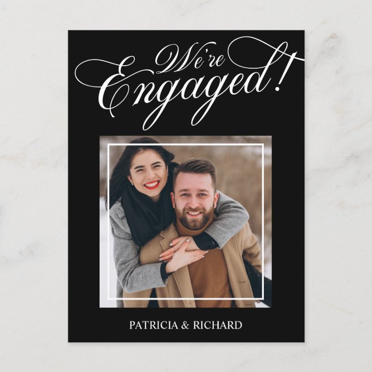 Elegant We're Engaged Engagement Announcement Post Postcard | Zazzle