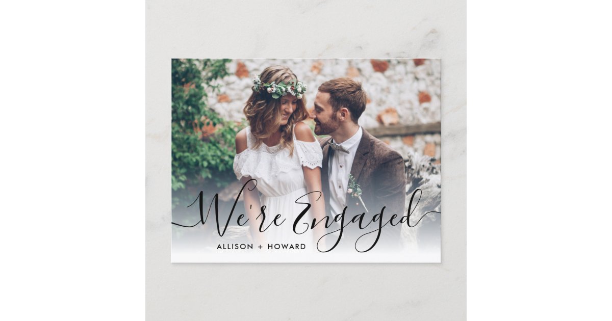 Elegant We're Engaged Photo Chic Script Engagement Announcement ...