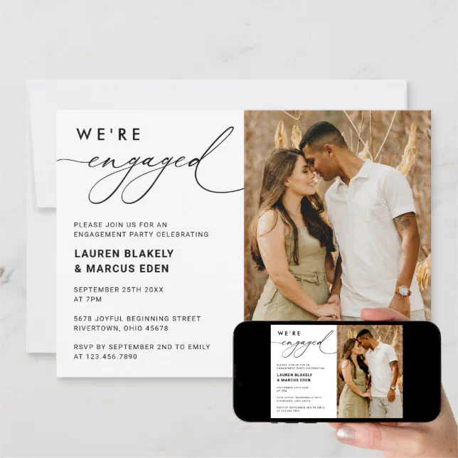 Elegant We're Engaged Photo Engagement Party Invitation | Zazzle
