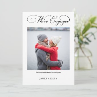 Elegant We're Engaged Script Photo Engagement Announcement | Zazzle