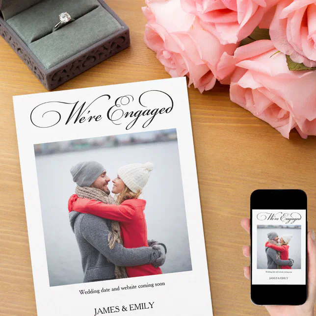 Elegant We're Engaged Script Photo Engagement Announcement | Zazzle