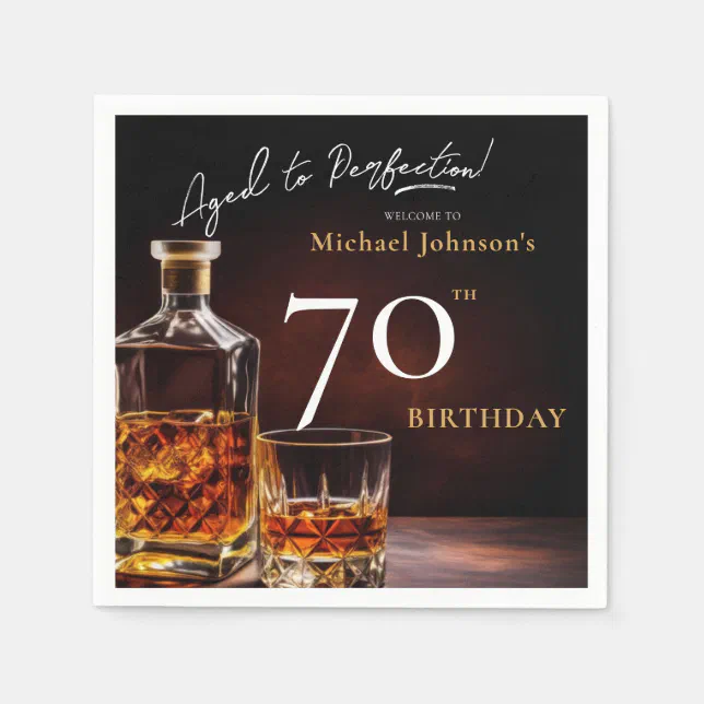 Elegant Whiskey Black Gold 70th Birthday Party Nap Napkins | Zazzle