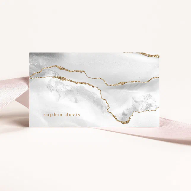 Elegant White Agate with Faux Gold Business Card | Zazzle