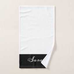 Elegant White and Black Calligraphy Name Bathroom Bath Towel Set | Zazzle