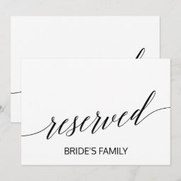 Elegant White and Black Calligraphy Reserved Sign | Zazzle