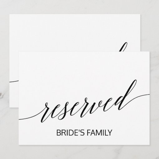 Elegant White and Black Calligraphy Reserved Sign | Zazzle