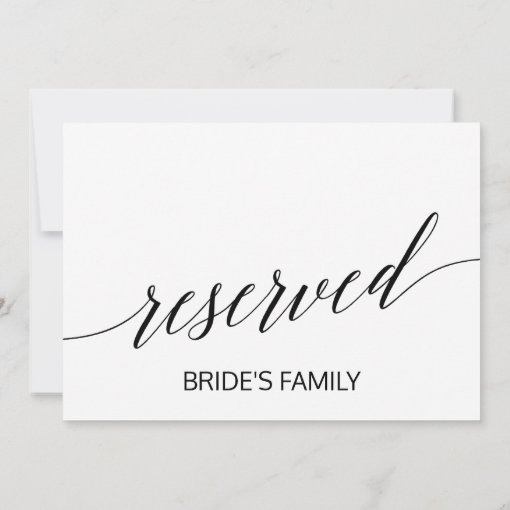 Elegant White and Black Calligraphy Reserved Sign | Zazzle