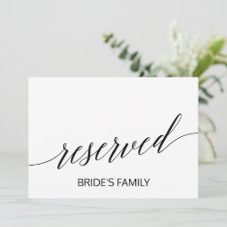 Elegant White and Black Calligraphy Reserved Sign | Zazzle