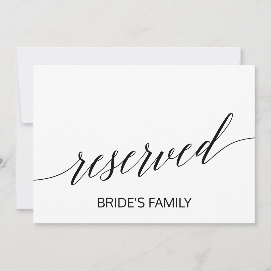Elegant White and Black Calligraphy Reserved Sign | Zazzle