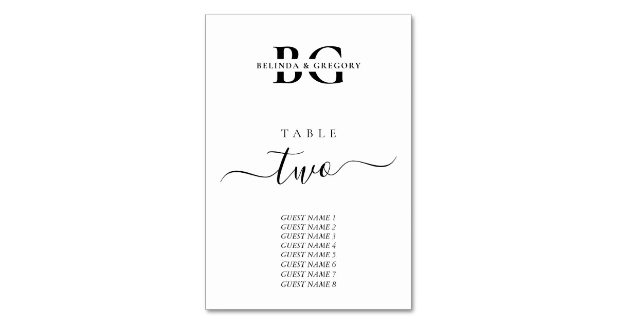 Elegant White and Black Monogram Initials Wedding Table Number | Zazzle