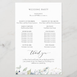 Elegant White and Blue Floral Wedding Program | Zazzle
