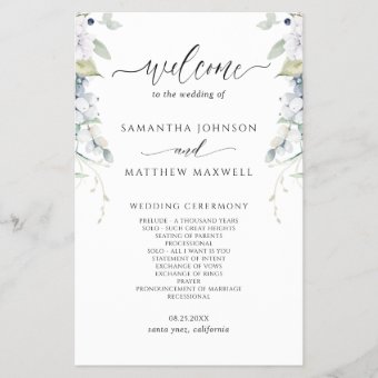 Elegant White and Blue Floral Wedding Program | Zazzle