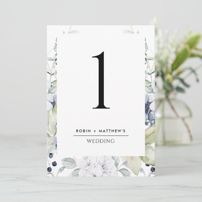 Elegant White and Blue Floral Wedding Table Number | Zazzle.com