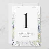 Elegant White and Blue Floral Wedding Table Number | Zazzle